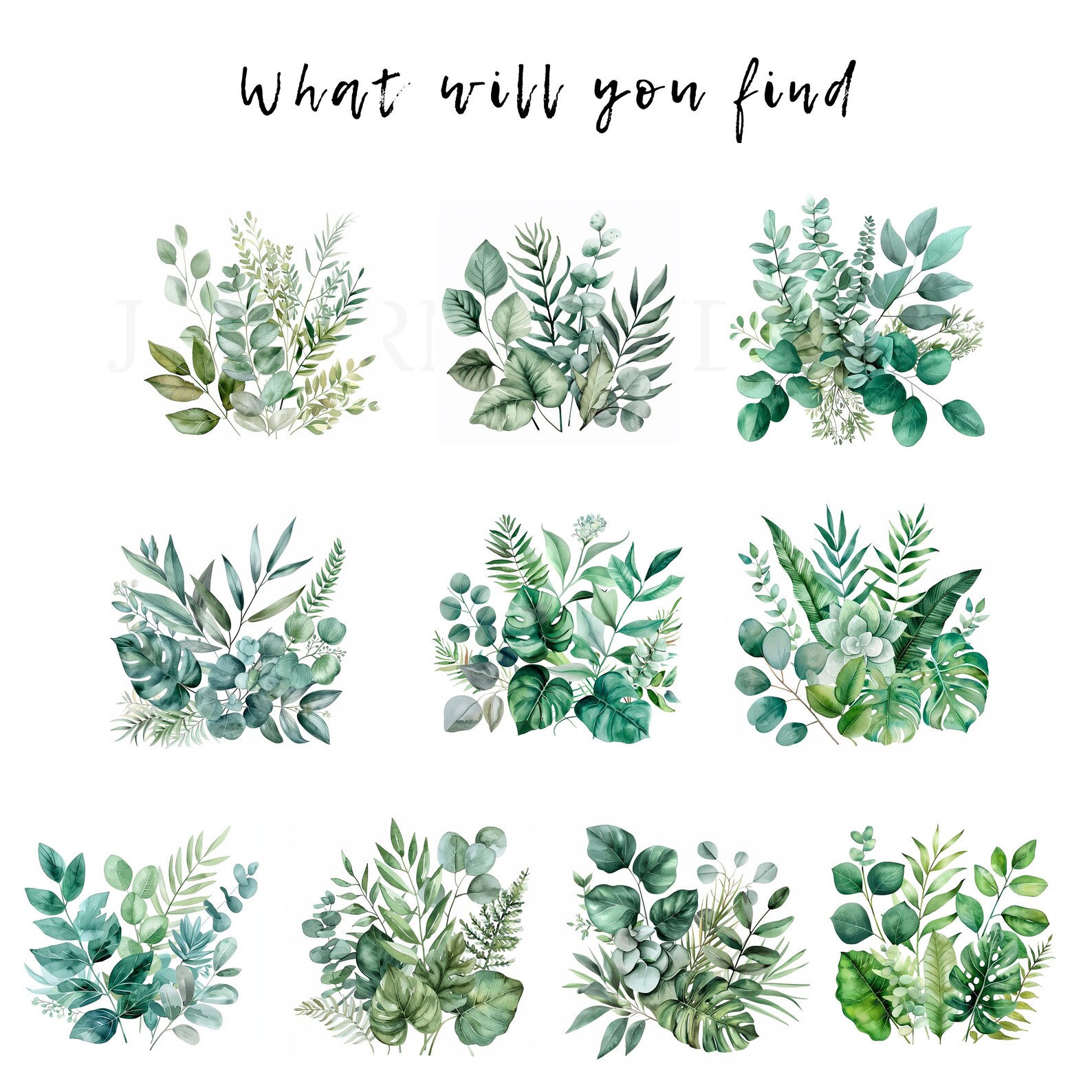 Green Leaves Bouquet Clipart Bundle 10 High Quality Png,watercolor ...