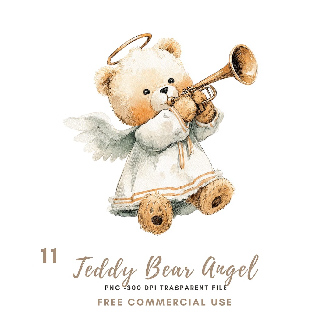 Teddy Bear Angel Clipart PNG Bundle 11 High Quality,watercolor Guardian ...