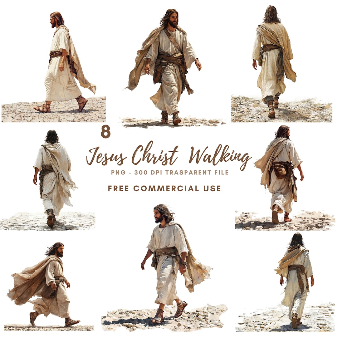 Jesus Christ Clipart Bundle 8 High Quality Png,watercolor Jesus Walking ...