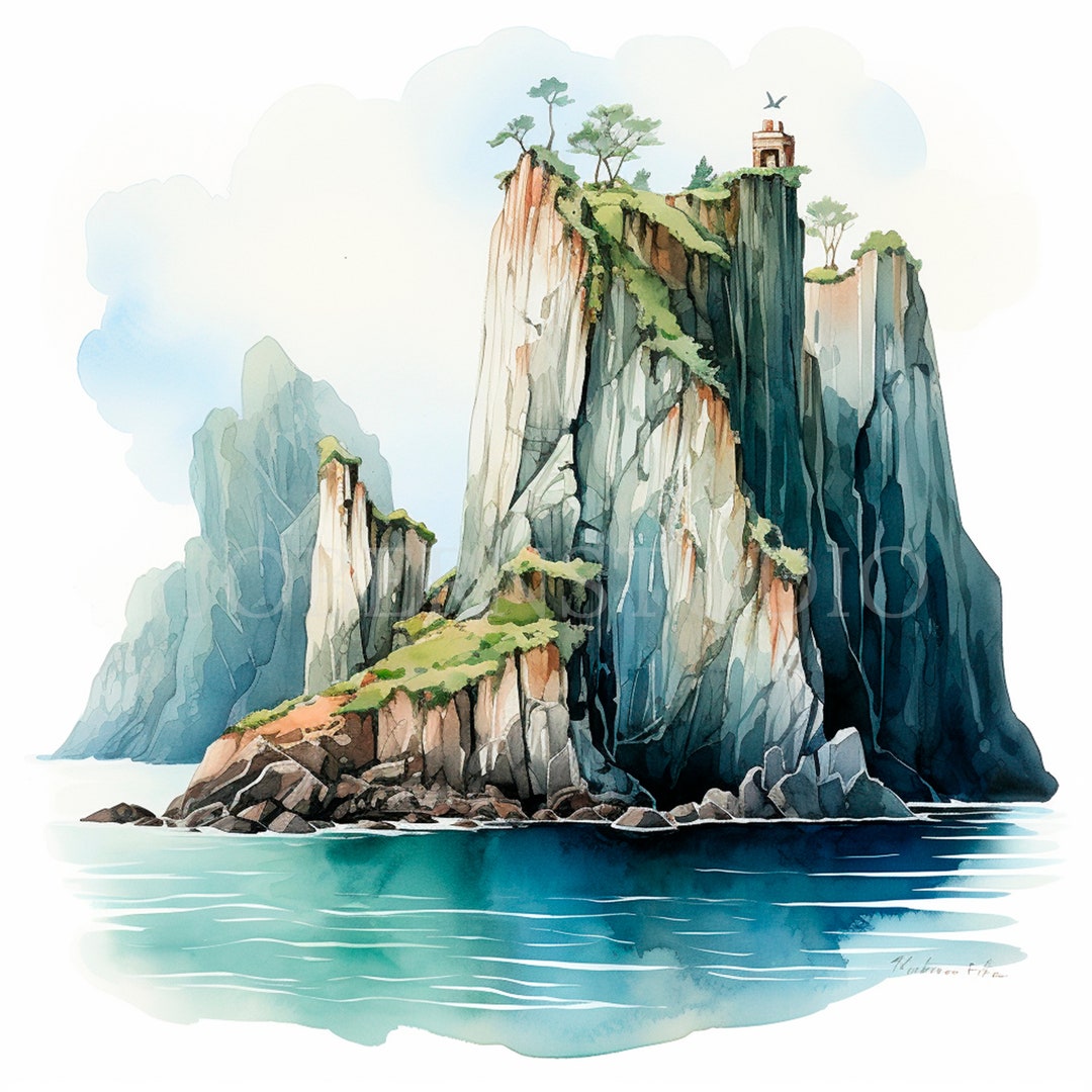 Coasts Cliffs Landscape Clipart Png,bundle 10 High Quality,watercolor ...