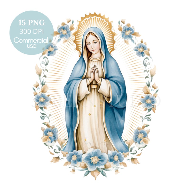 Virgin Mary Clipart,bundle 15 High Quality Png,watercolor Clip Art Jpg ...