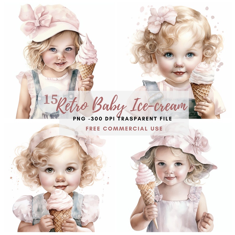 Watercolor Retro Baby Ice Cream Clipart Png,bundle 15 High Quality ...