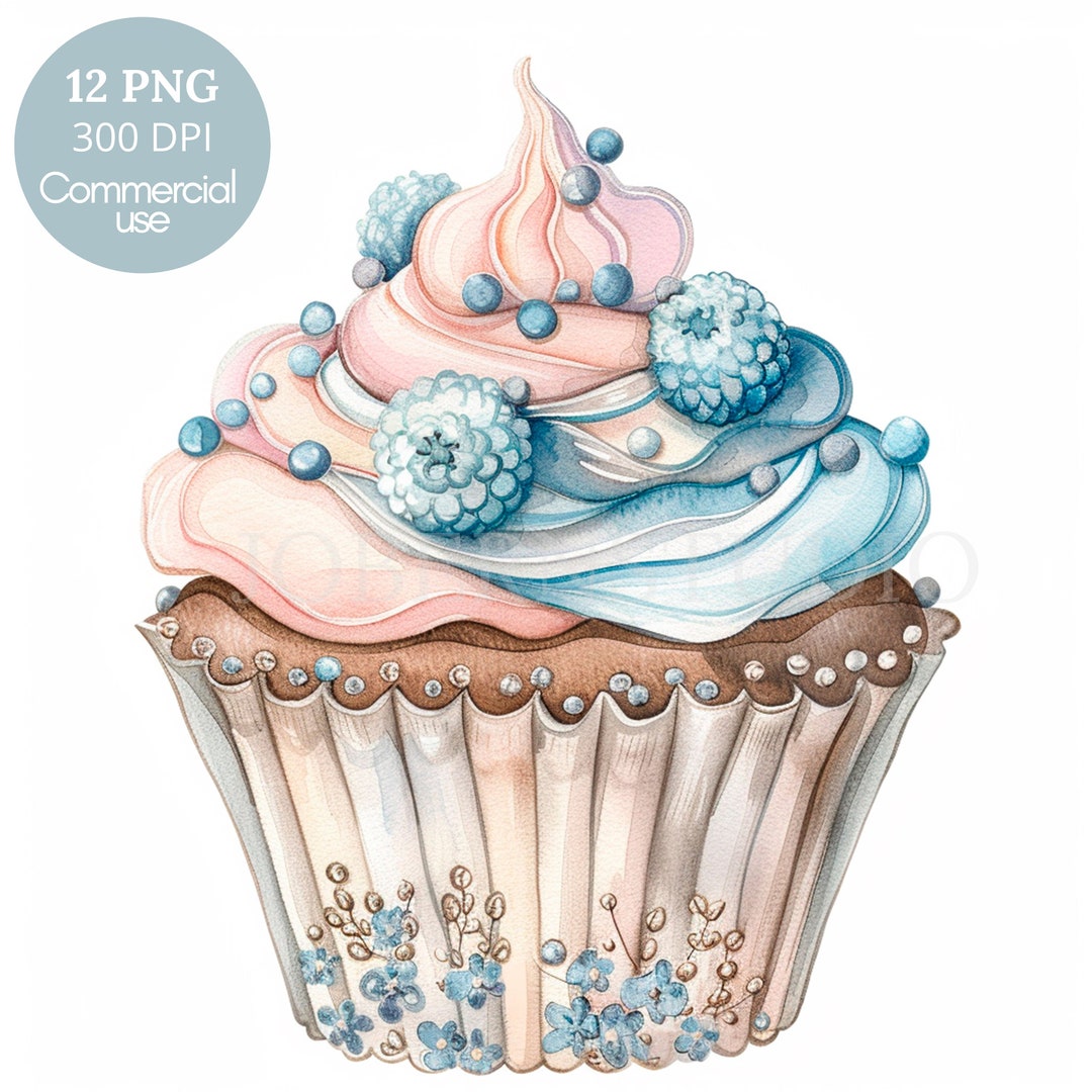 Cupcake Pastel Clipart,bundle 12 High Quality Png,watercolor Capcake ...