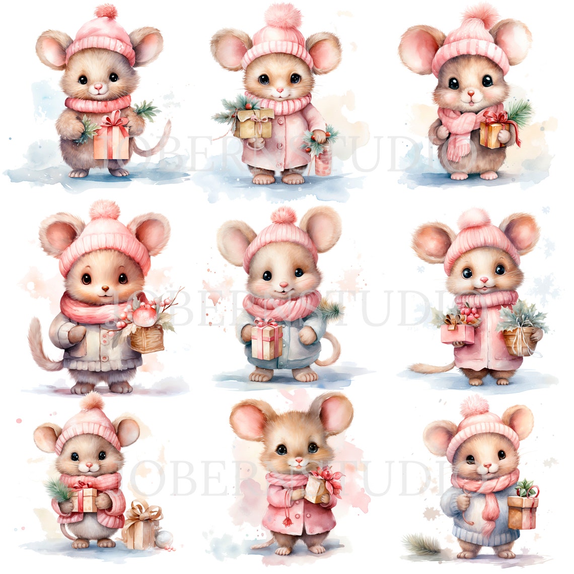 Winter Mouse Clipart Pngbundle 15 High Quality Jpgdigital - Etsy
