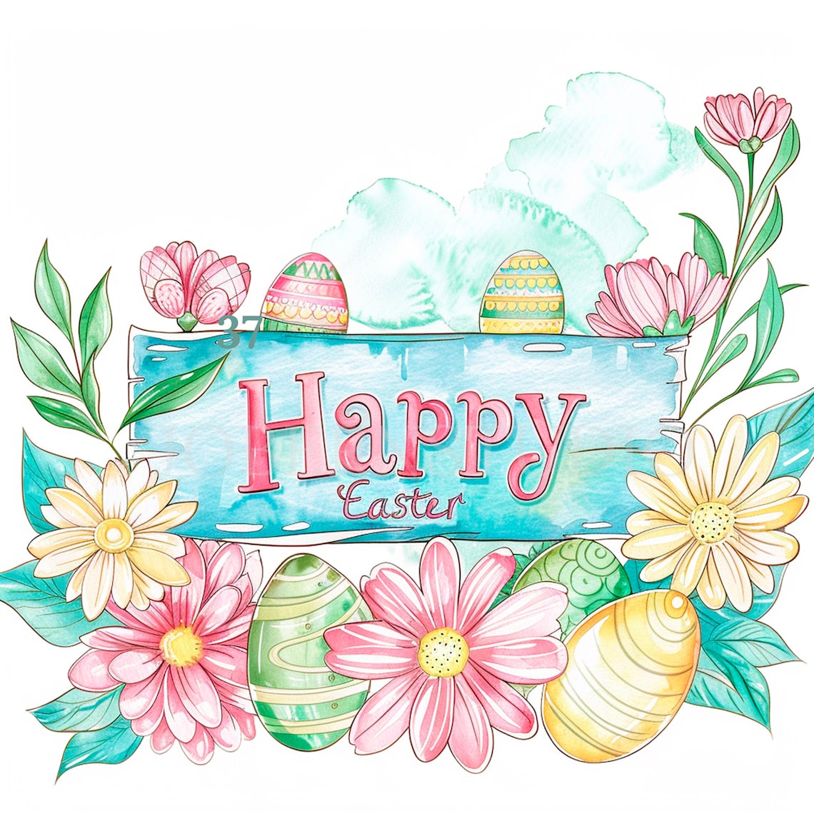 Easter Word Clipart PNG Bundle 15 High Quality,pastel Easter Watercolor ...
