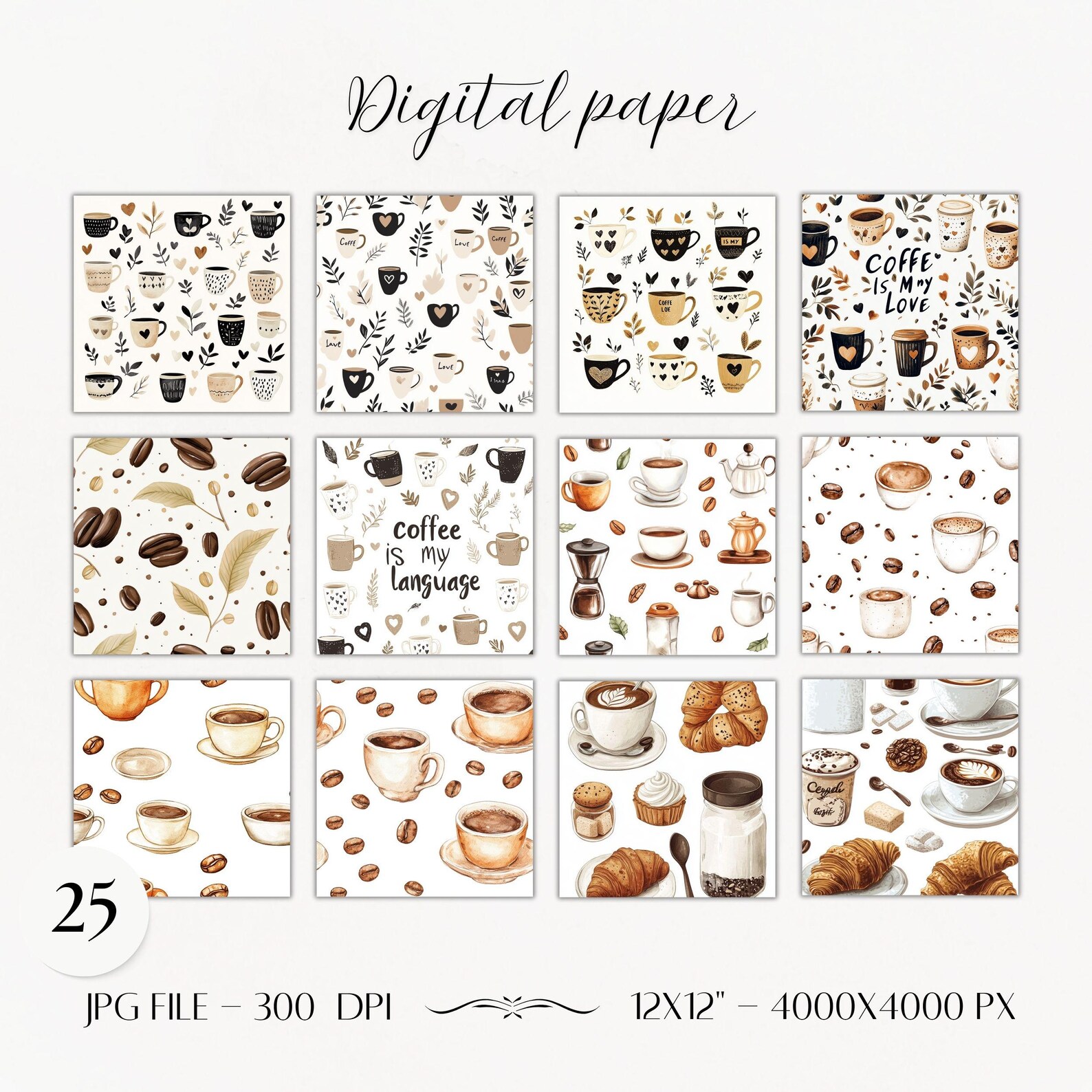 Coffee Digital Paper Pack- 20 Scrapbook Junk Journal Papers -seamless ...
