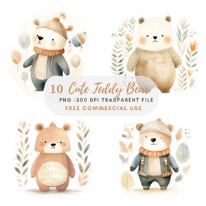 Teddy Bear Baby Party Clipart PNG,10 High Quality,watercolor Digital ...