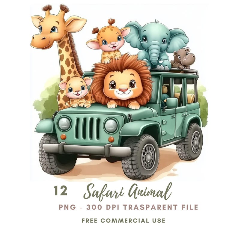 Watercolor Safari Animal Clipart Bundle, PNG JPG (digital Download ...