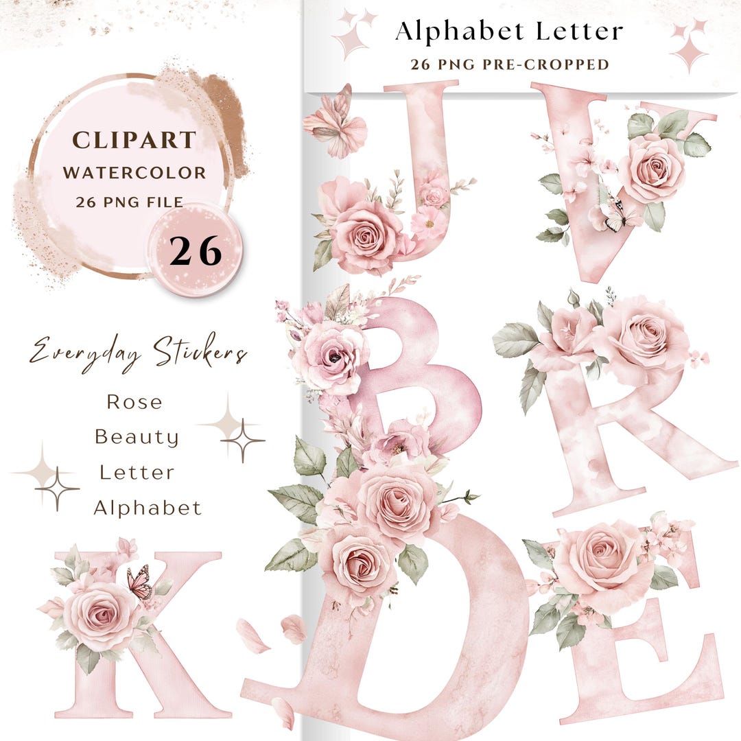 Floral Alphabet Letter Clipart Bundle 26 High Quality PNG, Watercolor ...