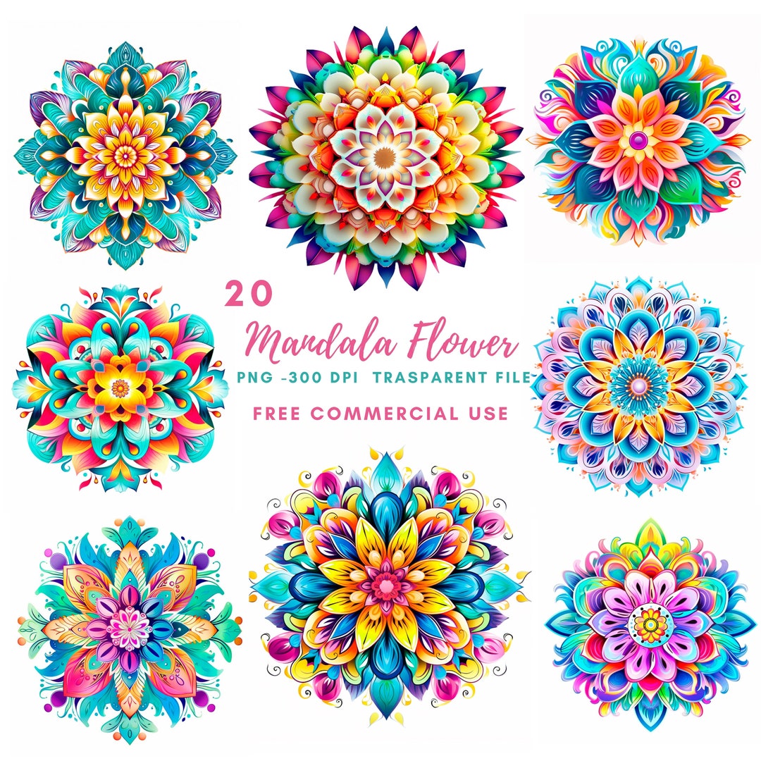 Mandala Flower Clipart,bundle 20 High Quality Png,watercolor Floral ...