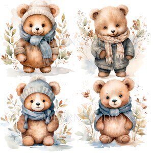 Winter Teddy Bear Clipart,bundle 15 High Quality Png,watercolor Clip ...