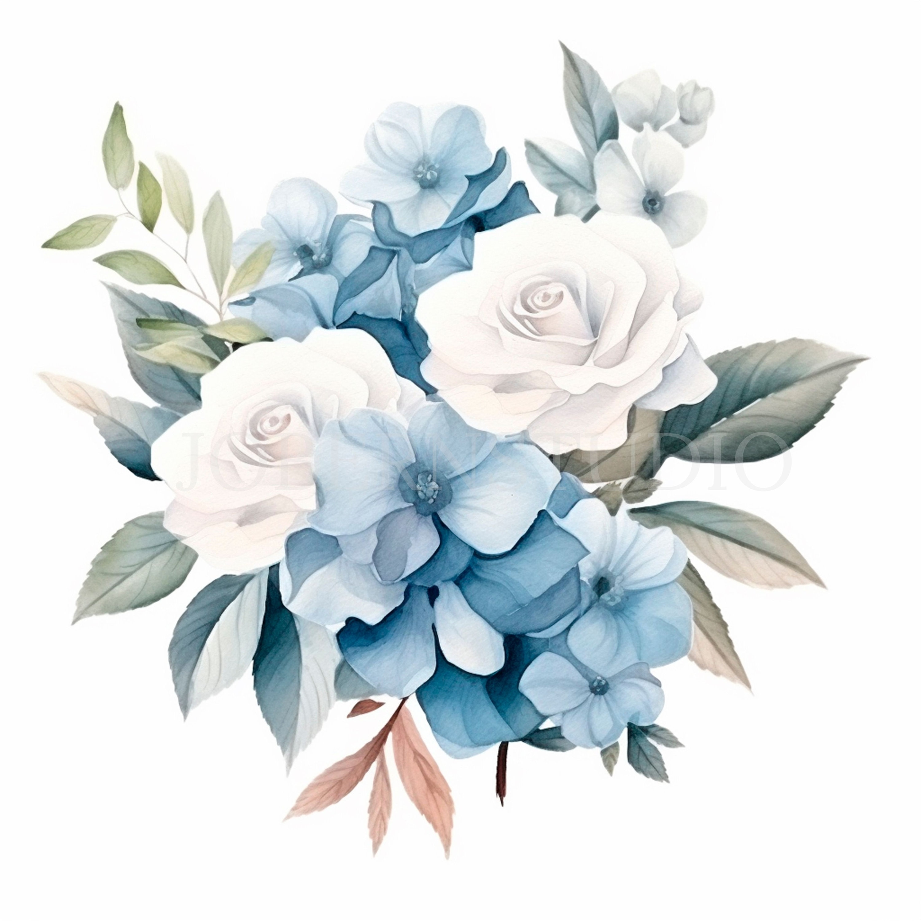 Blue Flower Clipart Bundle 10 High Quality PNG, Watercolor Wedding ...