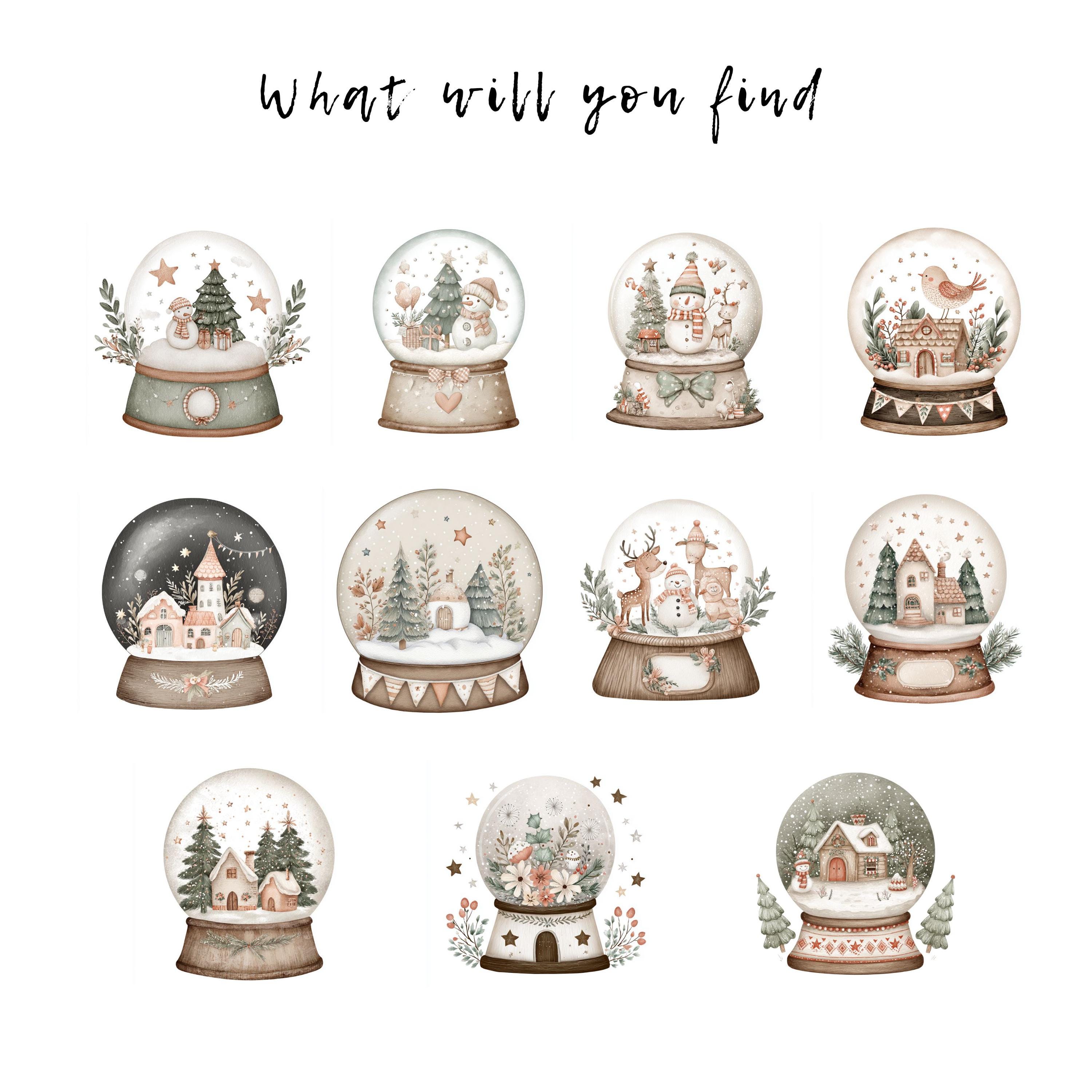 Christmas Snow Globe Clipart PNG Bundle 11 | Watercolor Christmas Beige ...