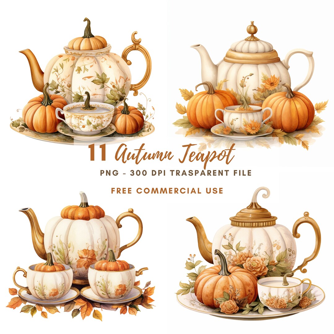 Fall Autumn Pumpkin Teapot Clipart PNG Bundle 11 High Quality Png ...