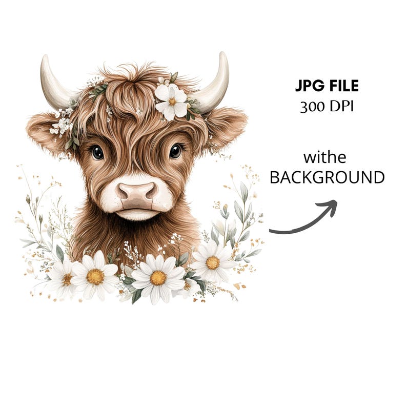 Flower Highlander Clipart PNG Bundle 12 High Quality,watercolor ...
