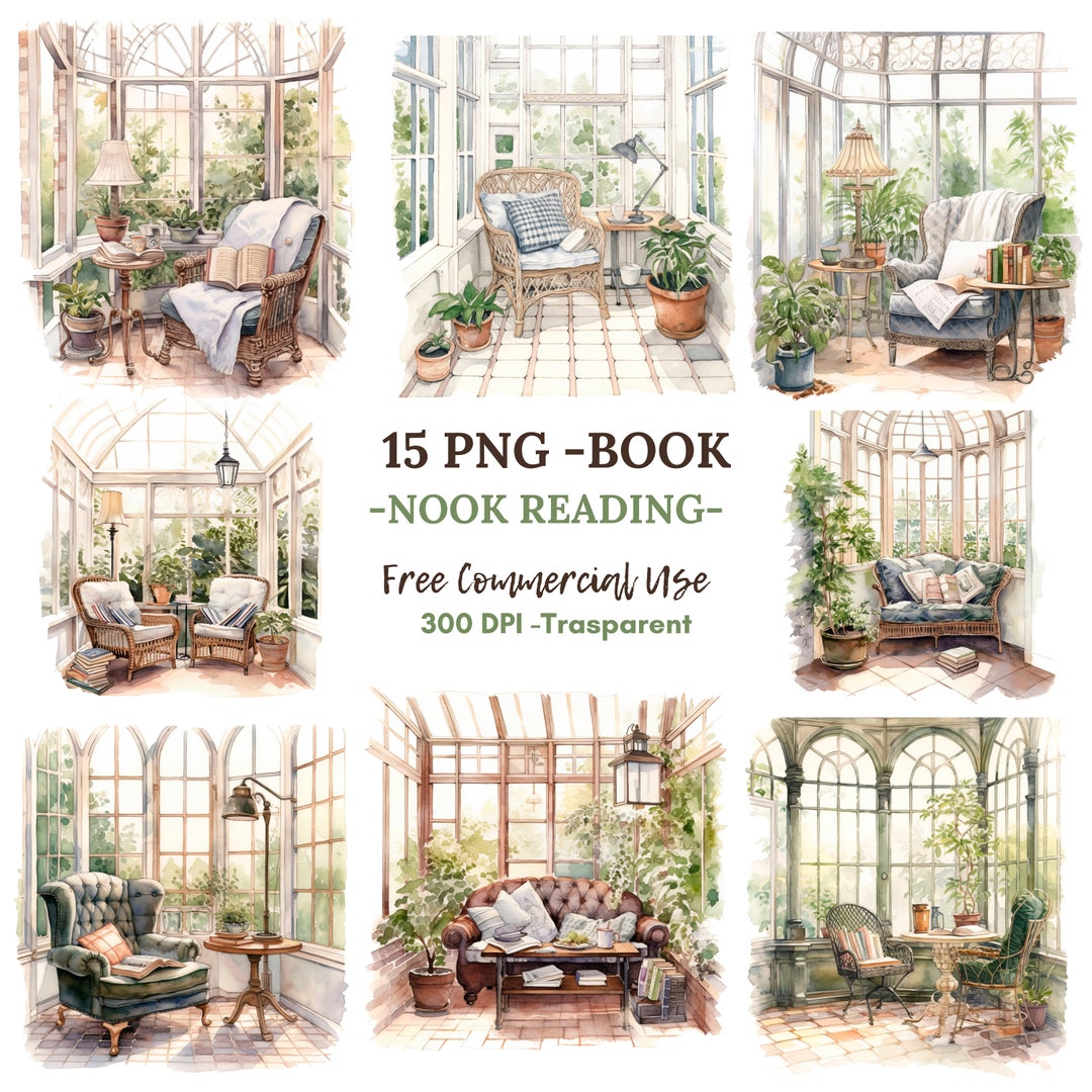 Nook Reading Book Clipart Bundle 15 High Quality Png,watercolor Home ...