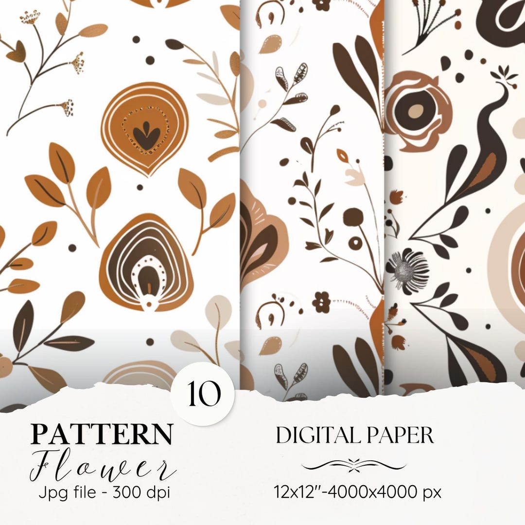 Flower Brown Digital Paper Pack- 10 Scrapbook Junk Journal Papers ...