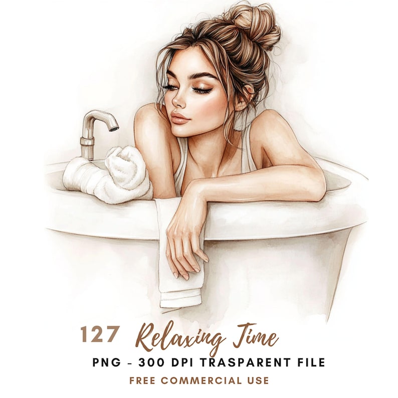 Watercolor Relaxing Time Woman Clipart Png,bundle 127 High Quality ...