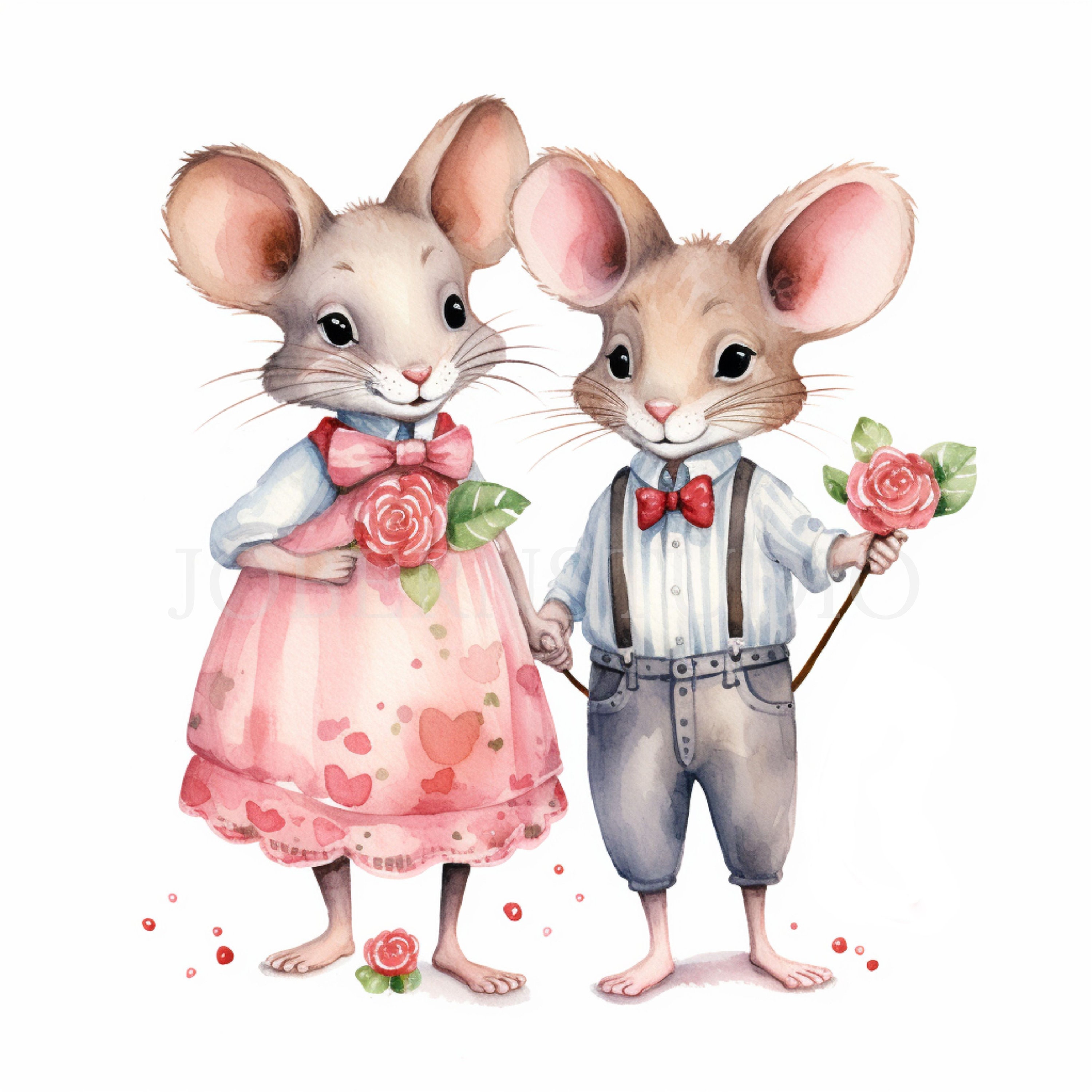 Valentine Mouse Clipart PNG Bundle 10 High Quality Jpg,watercolor ...
