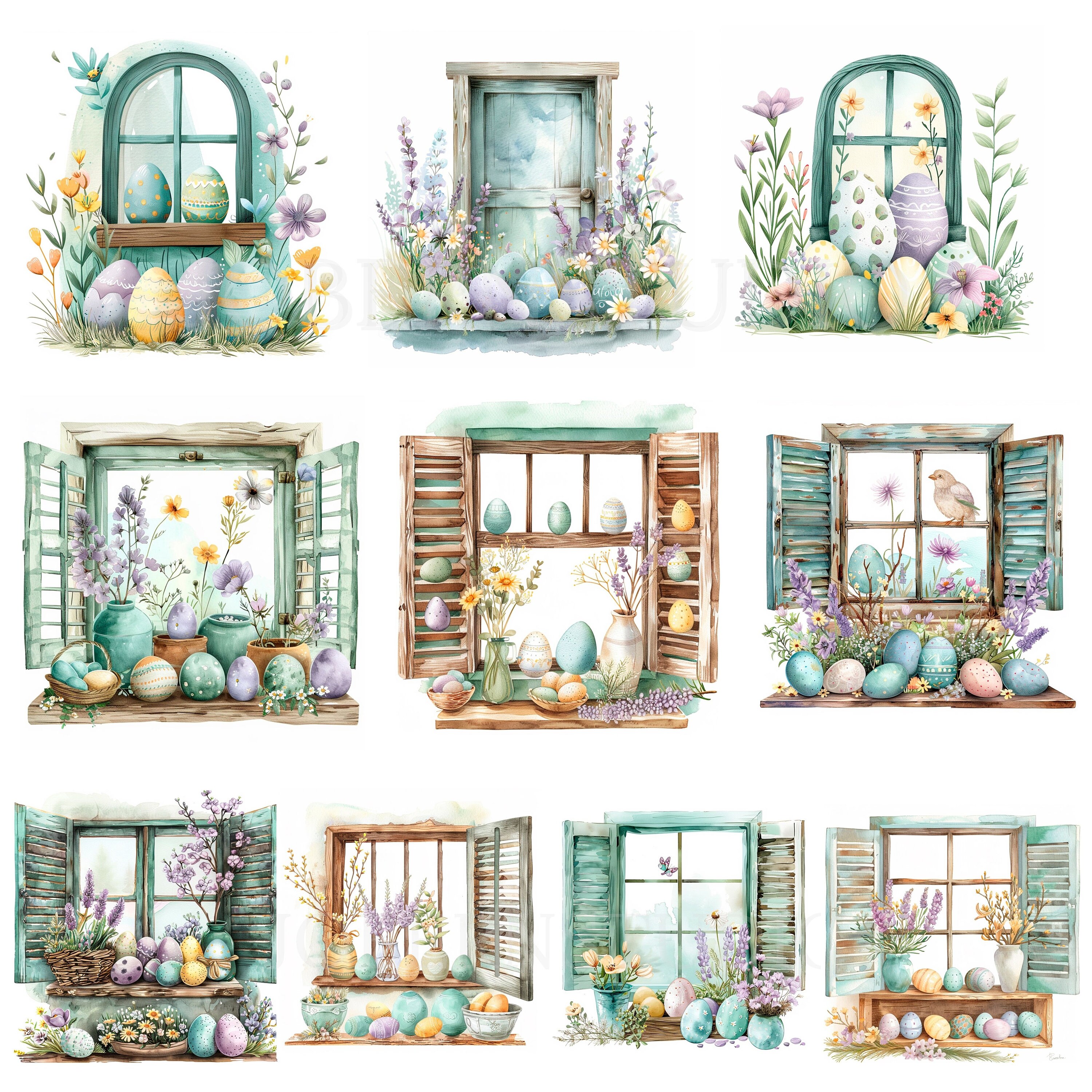 Easter Window Clipart PNG Bundle 13 High Quality,watercolor Easter Egg ...