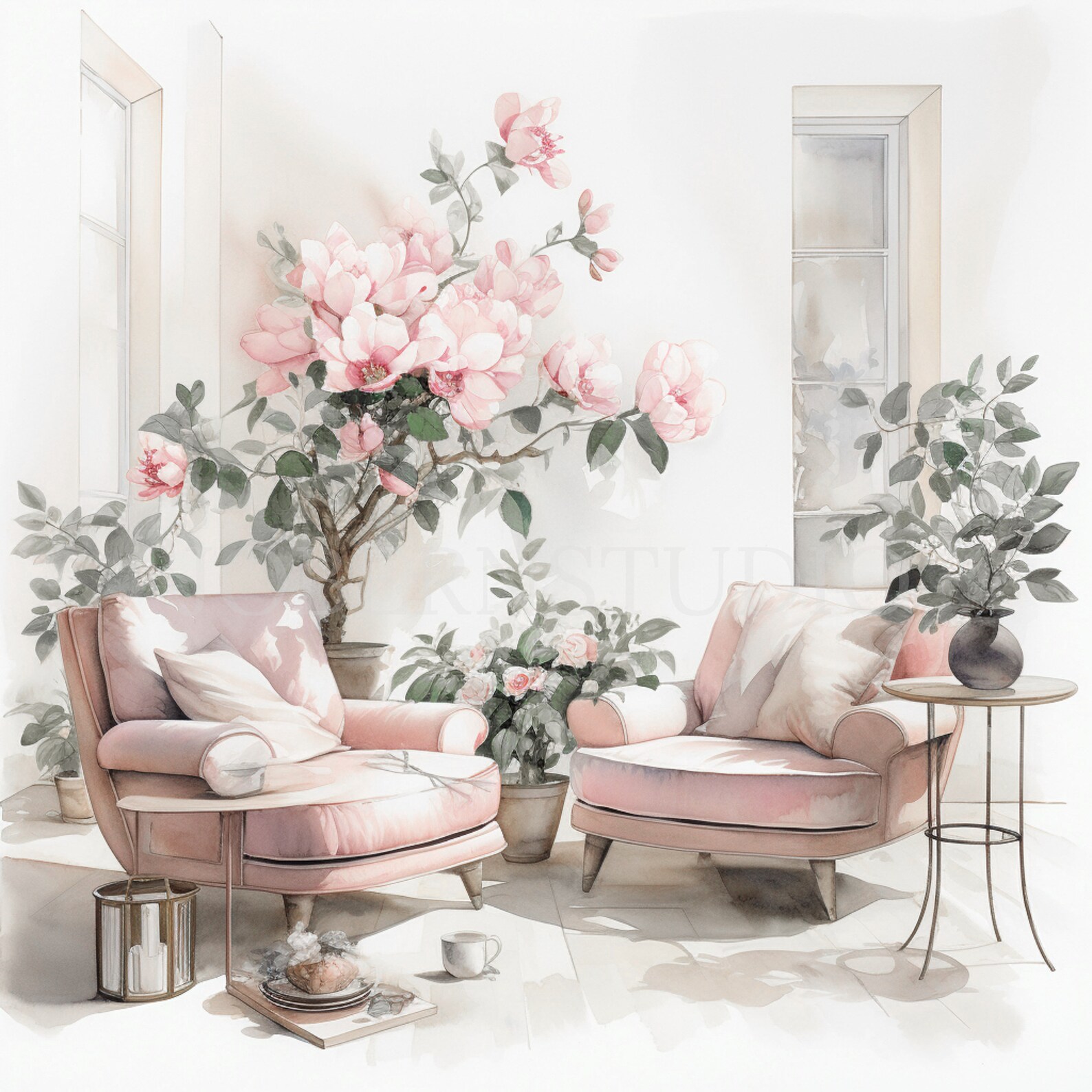 Living Room Clipart Bundle 15 High Quality Png,watercolor Home Decor ...