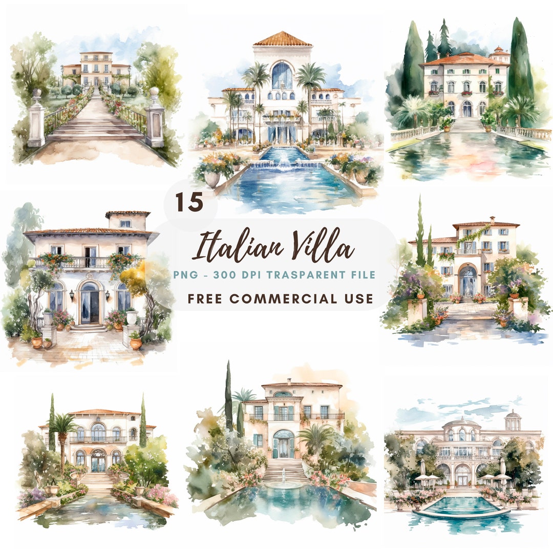 Italian Villa Clipart Png,bundle 15 High Quality,watercolor Home ...