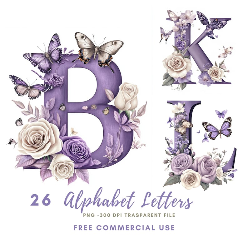 Floral Alphabet Letter A-Z Clipart Bundle 26 High Quality Png ...