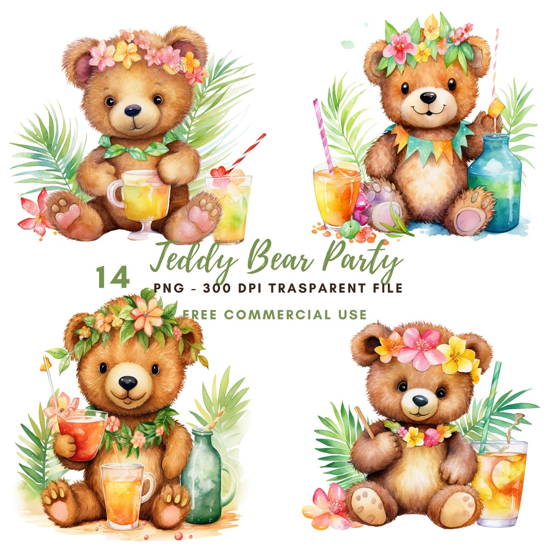 Teddy Bear Party ,watercolor Clipart PNG 14 High Quality,digital ...