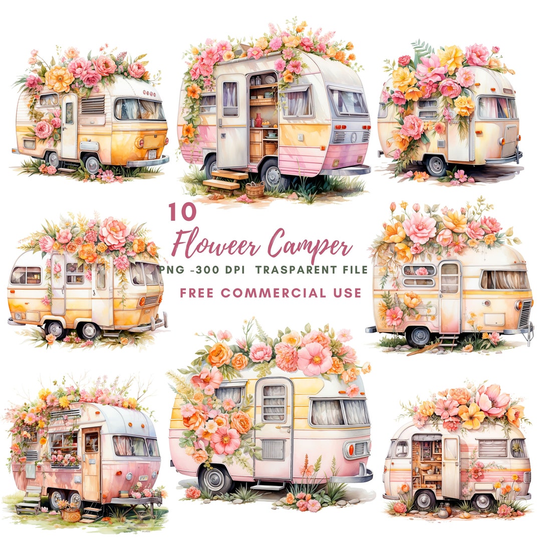 Flower Camper Clipart Png,bundle 10 High Quality,watercolor Spring ...