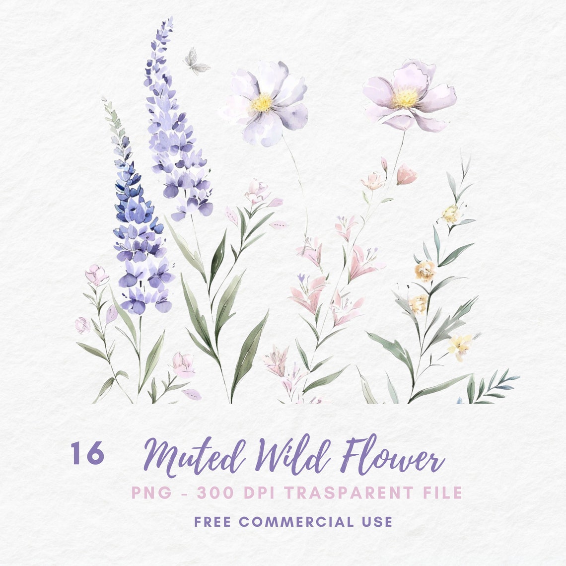 Muted Wild Flower Border Clipart Bundle 16 High Quality Png,watercolor ...