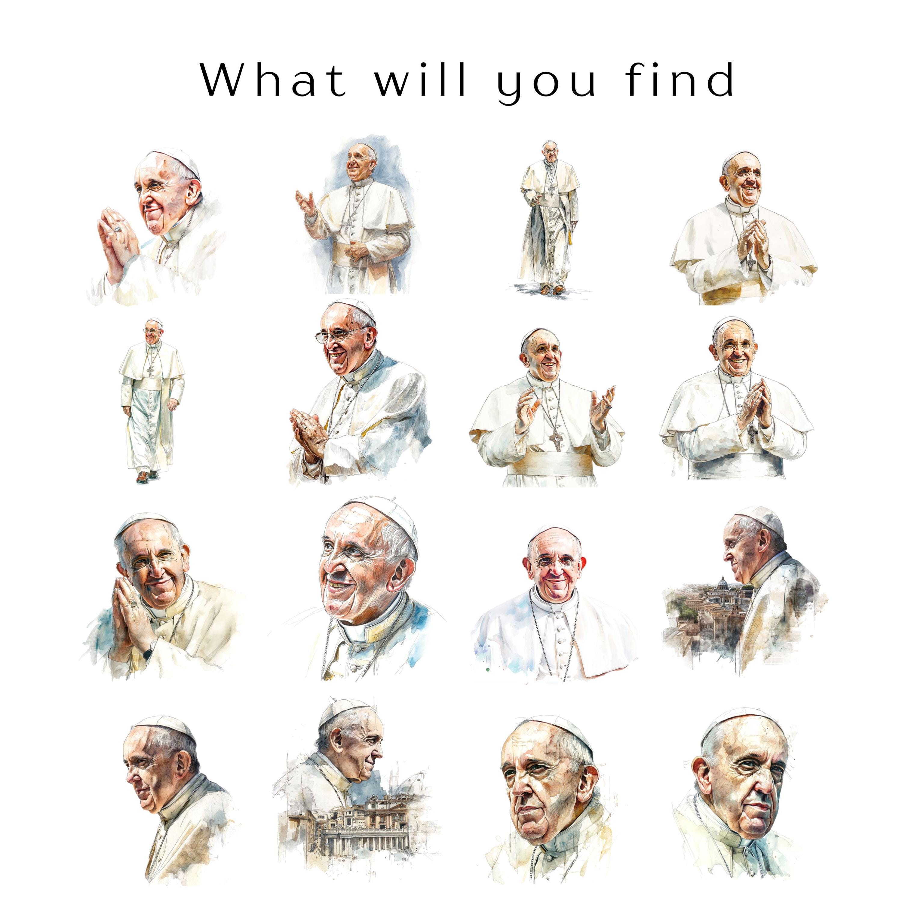 Pope Francis Clipart Bundle 16 High Quality Png,watercolor Holy Father ...