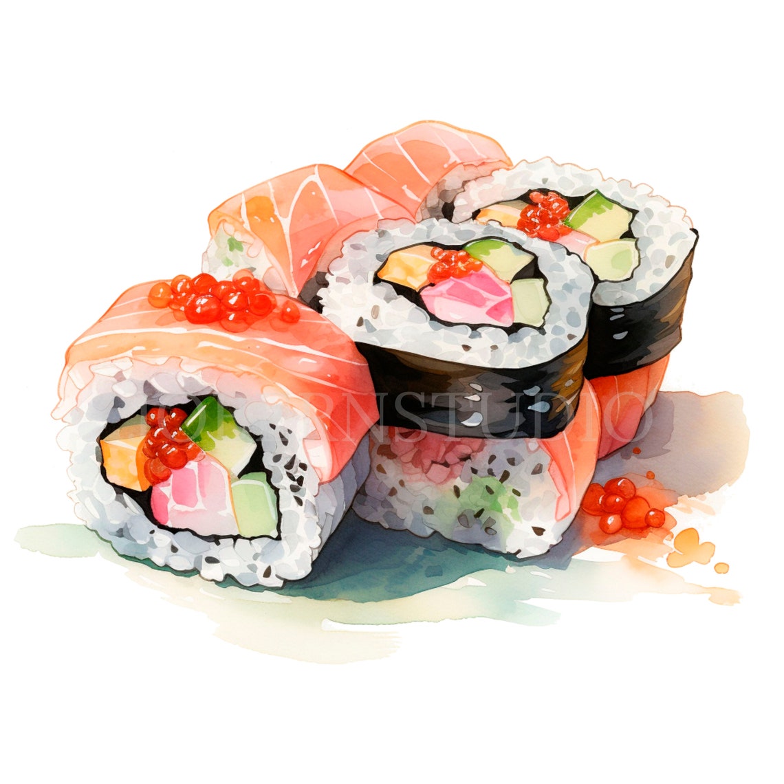Tasty Sushi Clipart Bundle 15 High Quality Png,watercolor Japanese Food ...