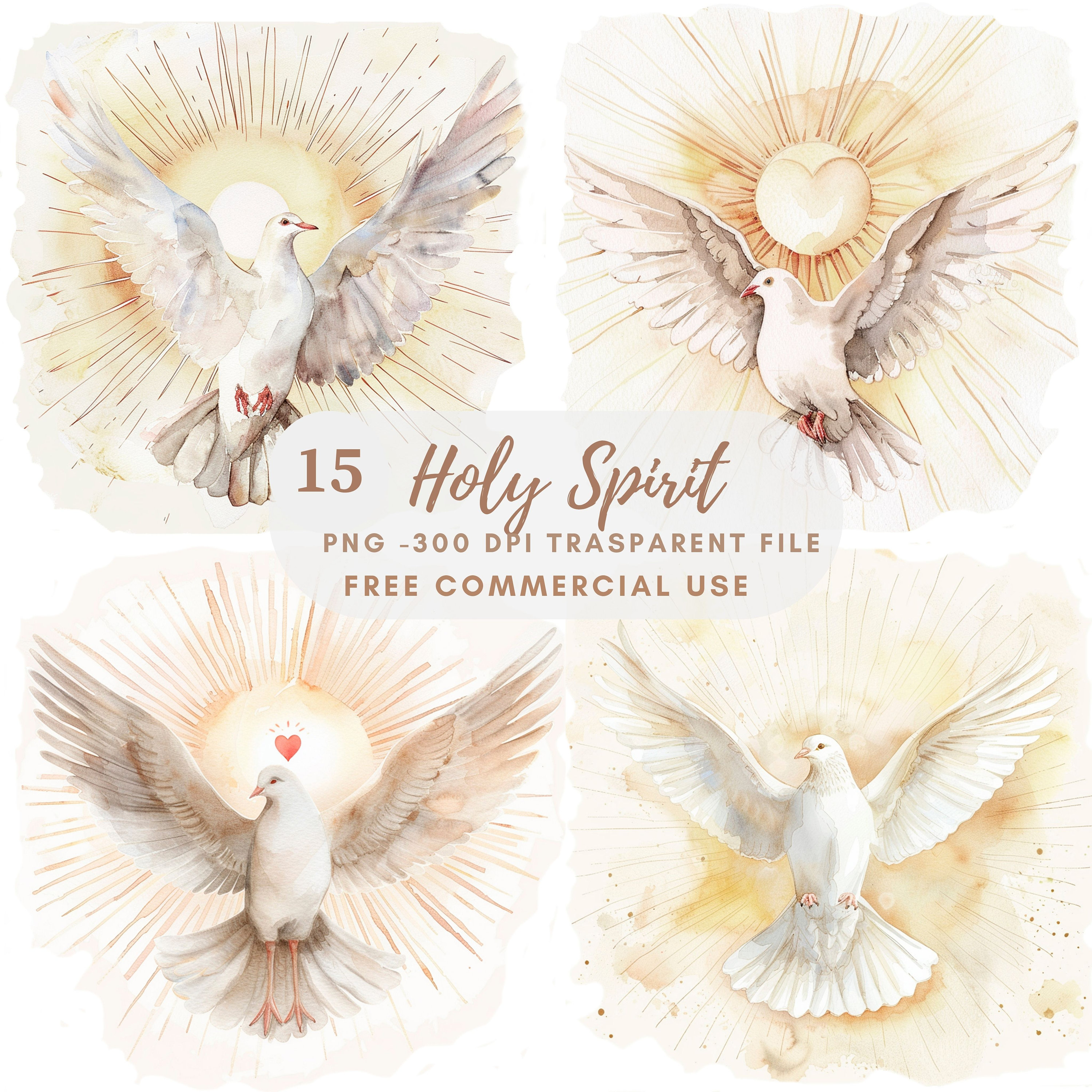 Holy Spirit Clipart Bundle 15 High Quality Png,watercolor Dove of ...