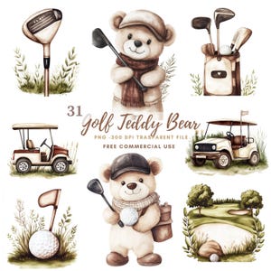 Baby Golf Clipart Png,bundle 31 High Quality, Watercolor Teddy Bear ...