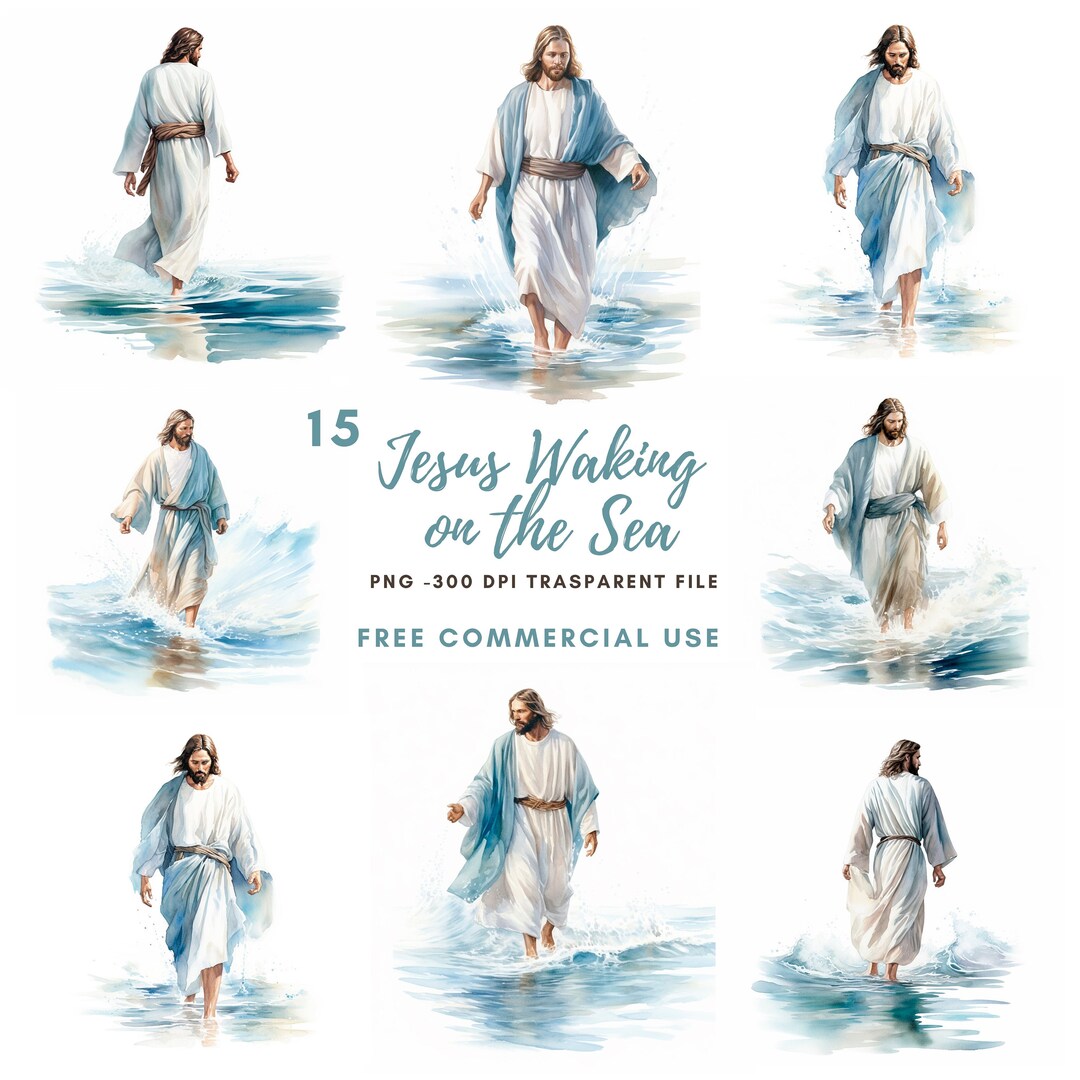 Jesus Christ Clipart Bundle 15 High Quality Png,watercolor Jesus on Sea ...