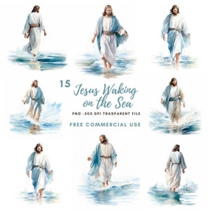 Jesus Christ Clipart Bundle 15 High Quality Png,watercolor Jesus on Sea ...