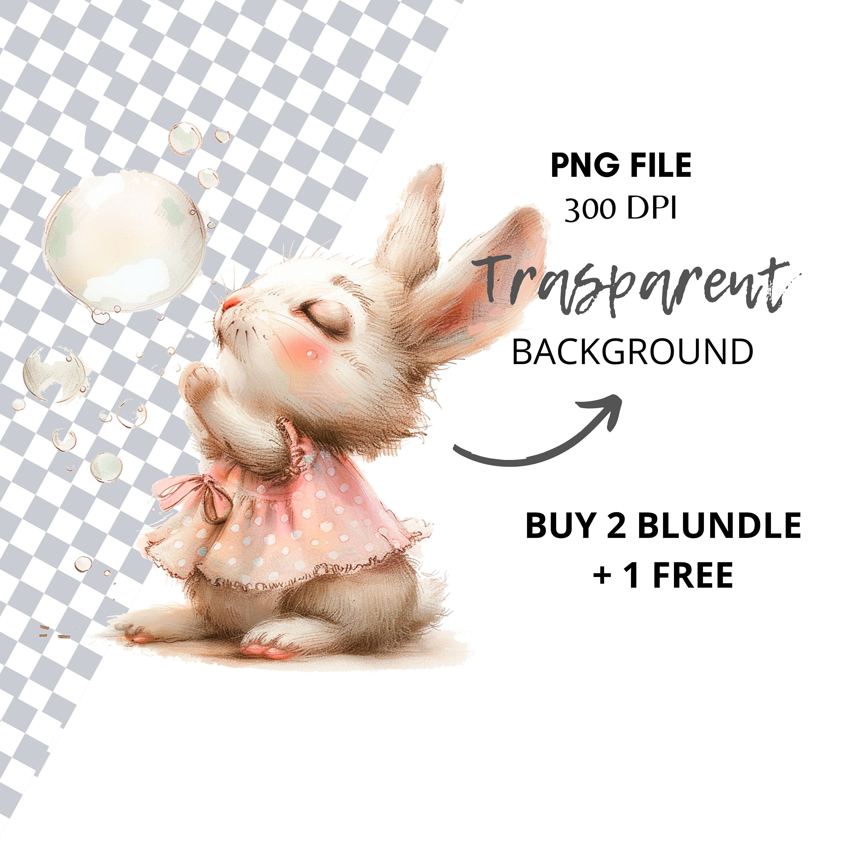 Cute Bunny Clipart PNG Bundle 15 High Quality,watercolor Bunny Bubbles ...