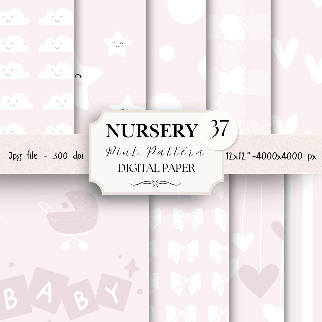 Pink Cute Baby Digital Paper Pack- 37 Nursery Scrapbook Junk Journal ...