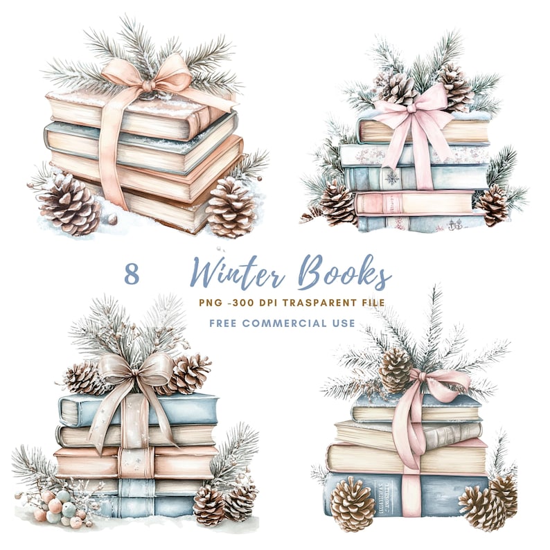 Cozy Winter Books Clipart PNG | Bundle 8 High Quality | Watercolor ...