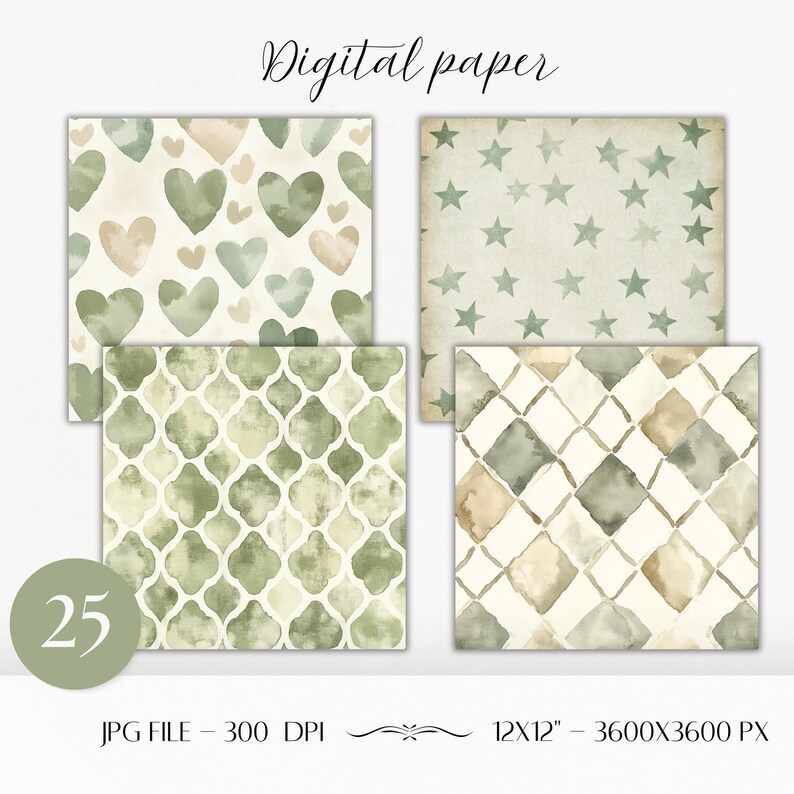 Vintage Sage Green Digital Paper Pack- Scrapbook Junk Journal Papers ...