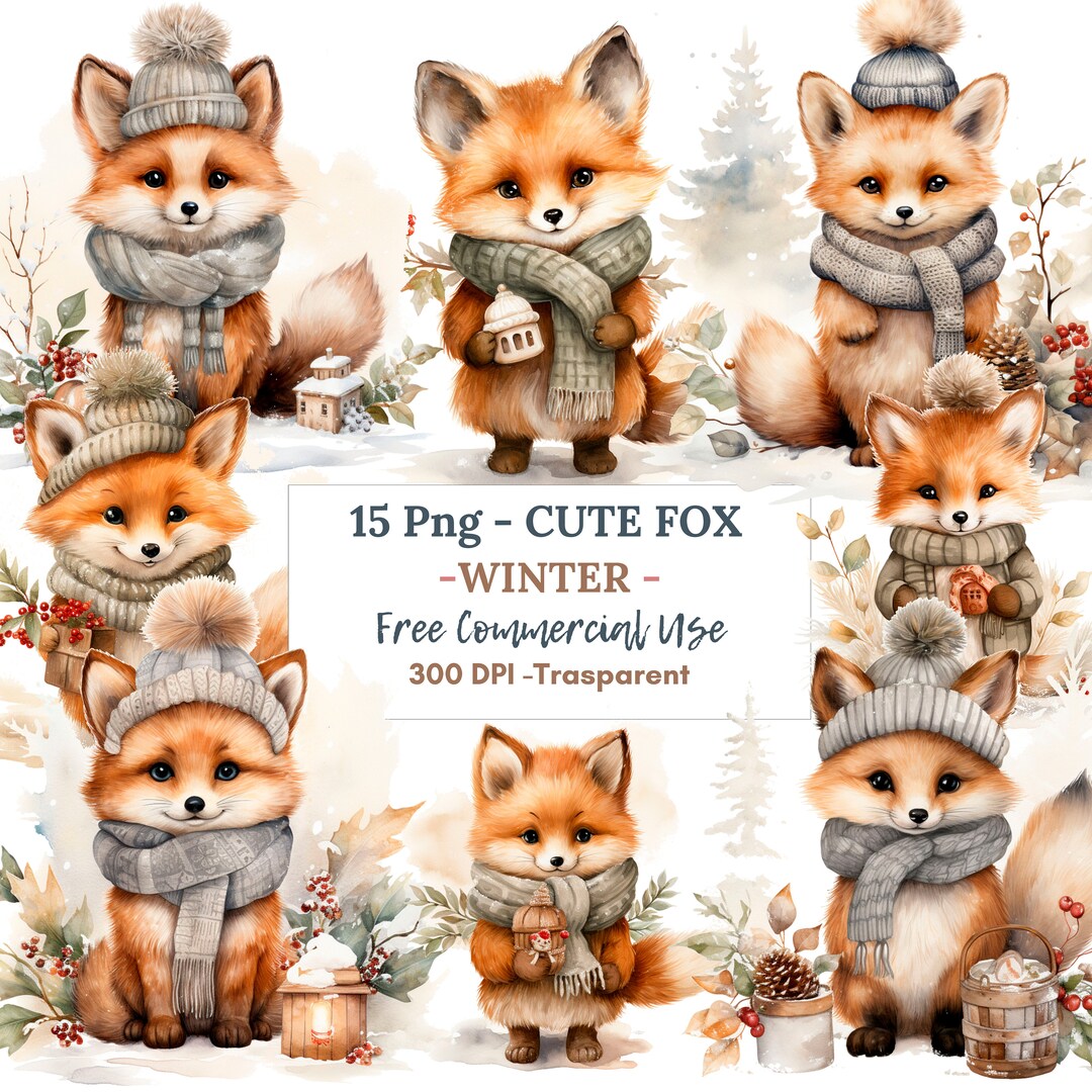 Christmas Fox Clipart Png,bundle 15 High Quality Jpg,digital Download ...