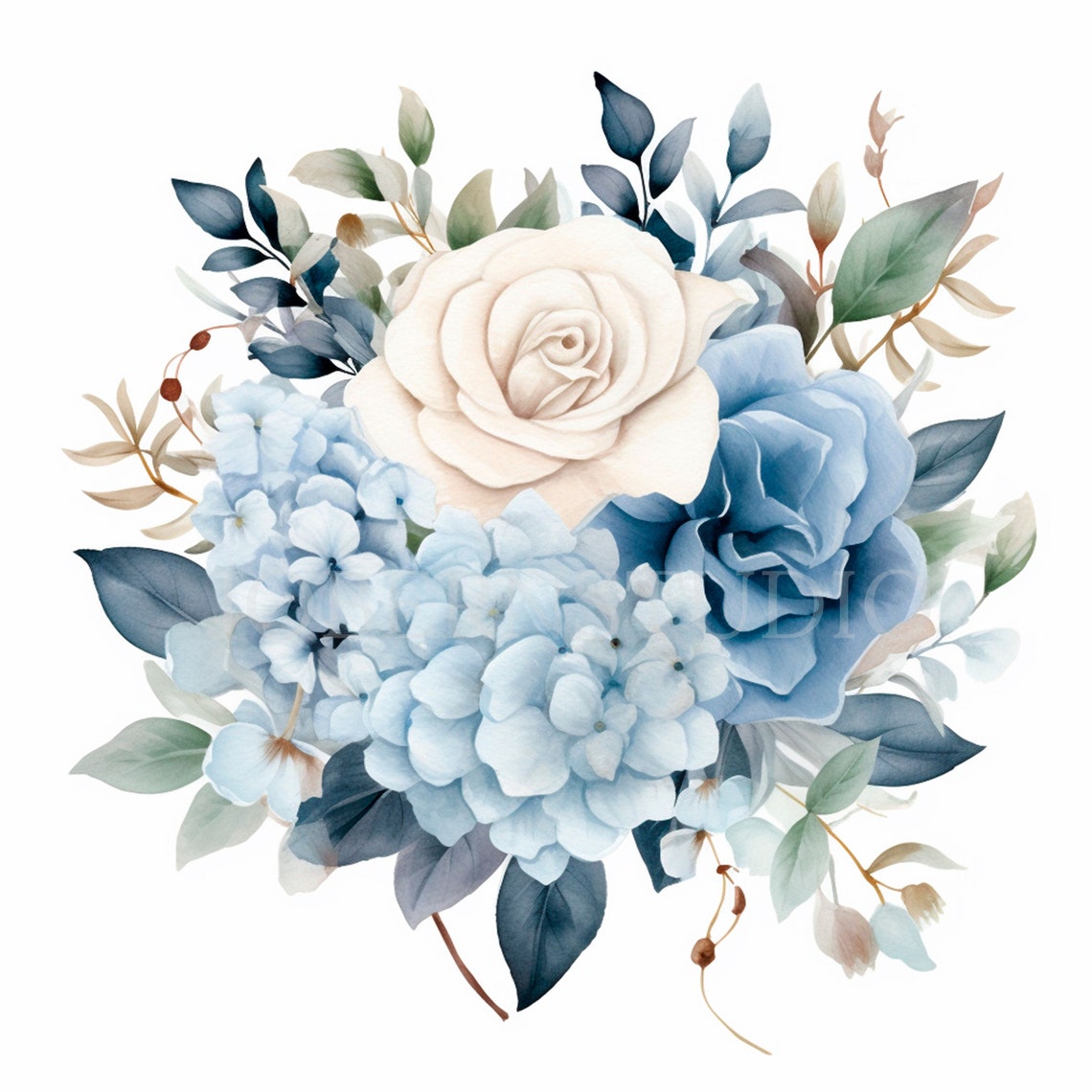 Blue Flower Clipart Bundle 10 High Quality PNG, Watercolor Wedding ...