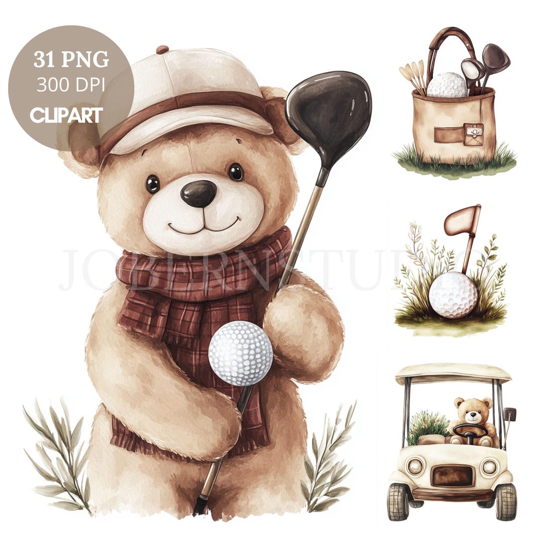 Baby Golf Clipart Png,bundle 31 High Quality, Watercolor Teddy Bear ...