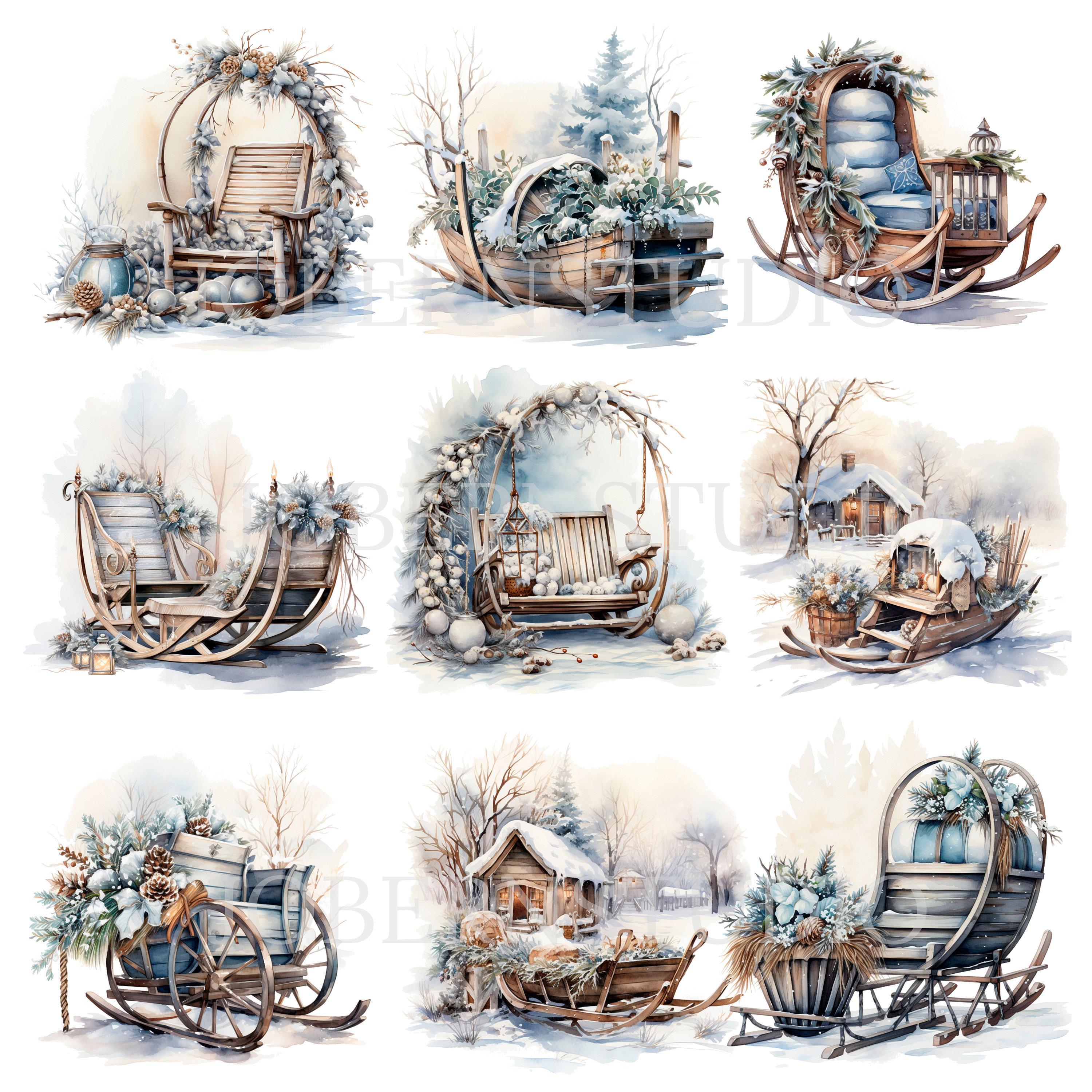Winter Sled Clipart Png,bundle 15 High Quality Jpg,digital Download ...