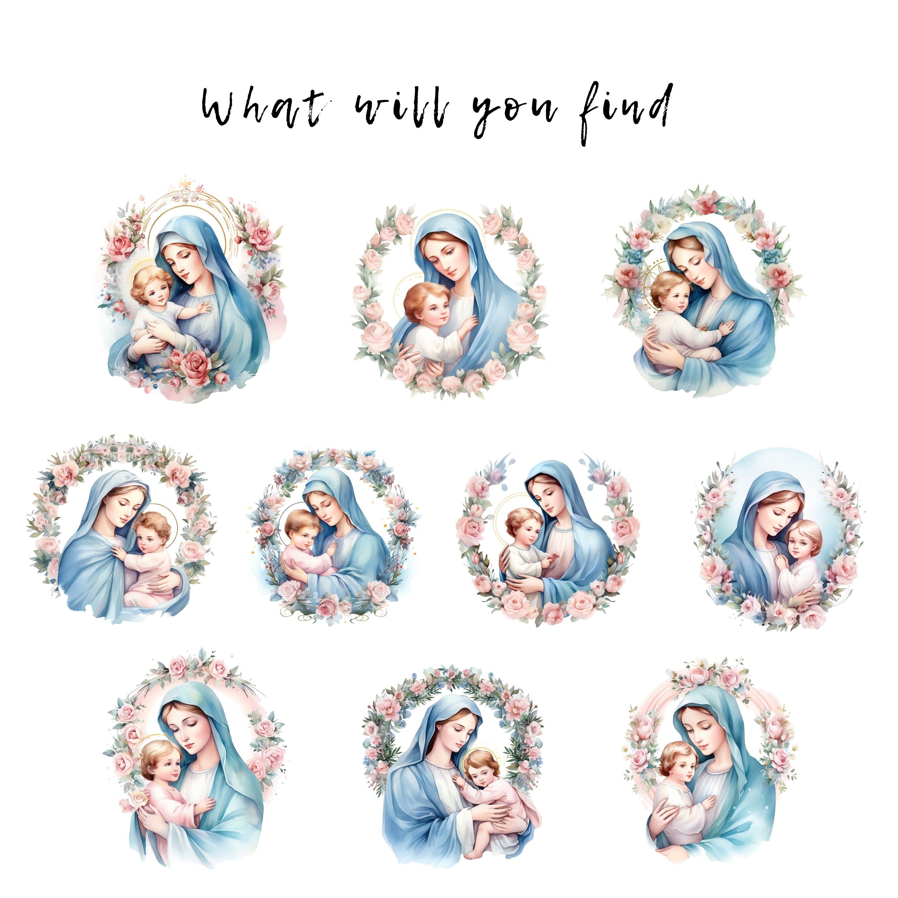 Virgin Mary Clipart,bundle 10 High Quality PNG, Christmas Mary and ...