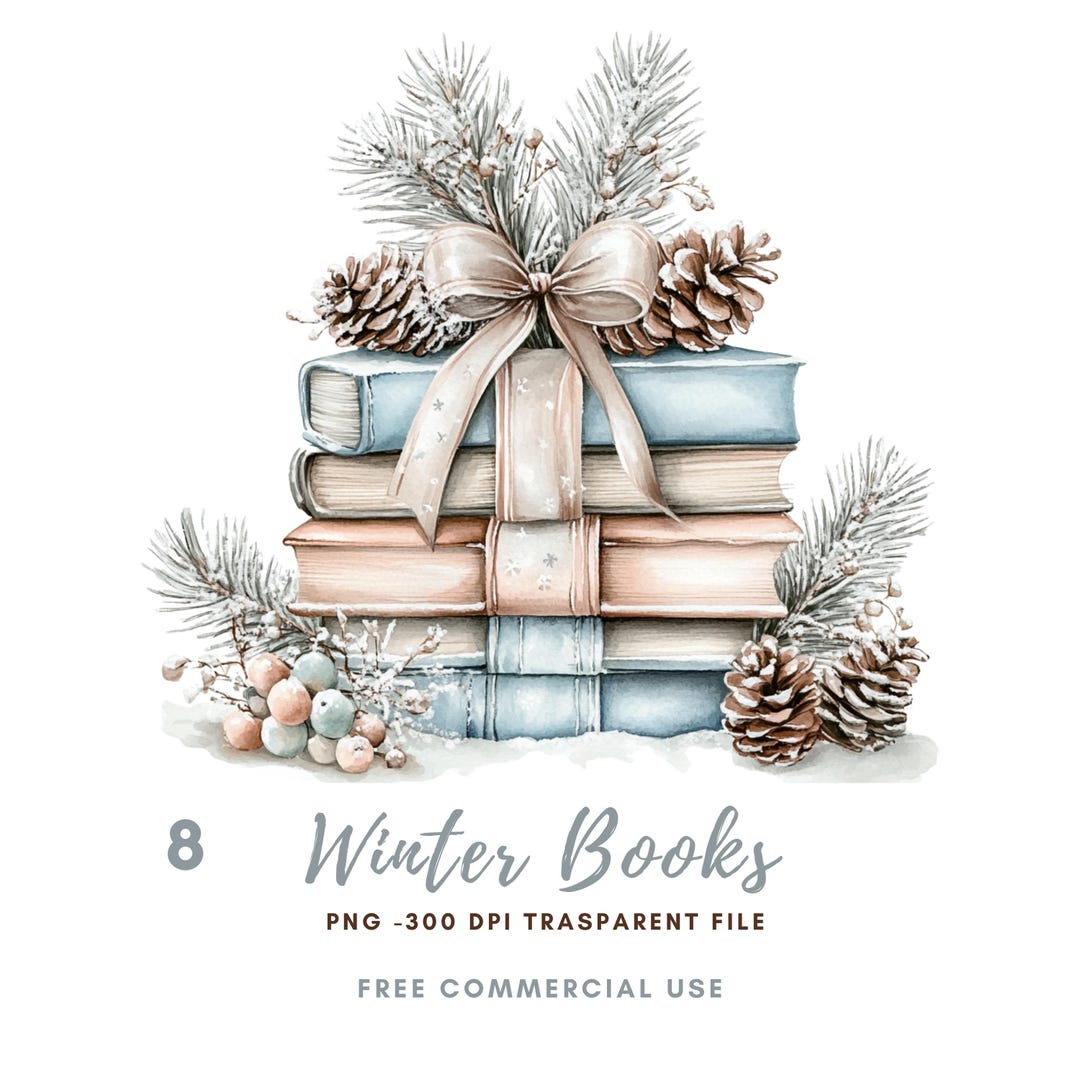 Cozy Winter Books Clipart PNG | Bundle 8 High Quality | Watercolor ...