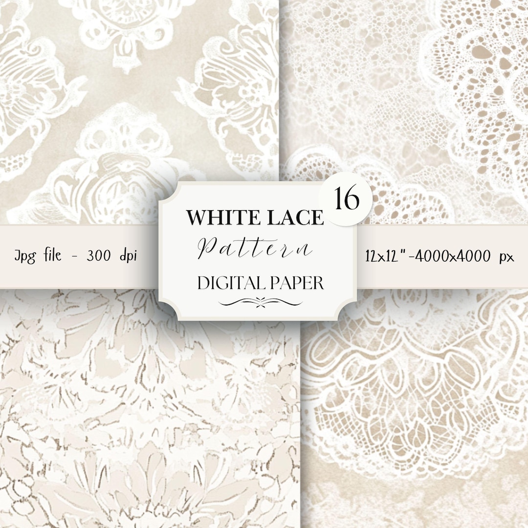 White Lace Digital Paper Pack-16 Vintage Scrapbook Junk Journal Papers ...