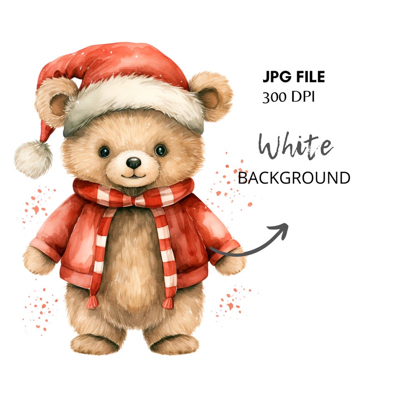 Christmas Teddy Bear, Watercolor Clipart PNG,15 High Quality Jpgs ...