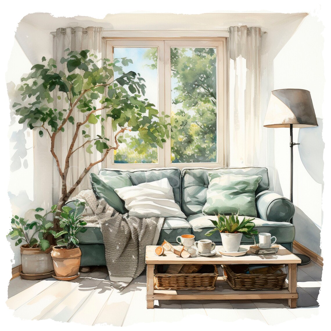 Living Room Clipart Bundle 15 High Quality Png,watercolor Home Decor ...