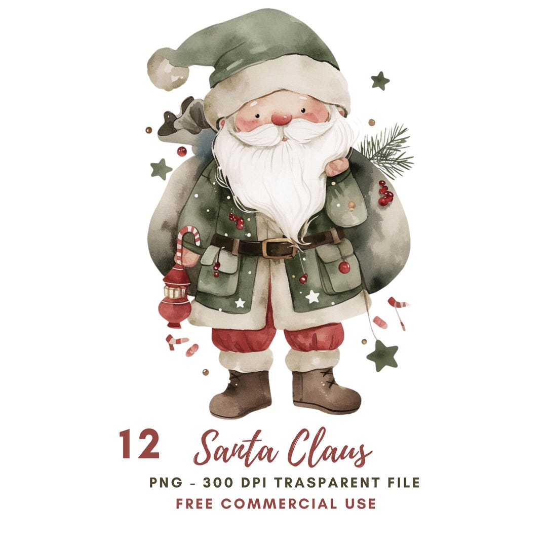 Christmas Santa Claus Clipart, Bundle 12 High Quality Png,watercolor ...